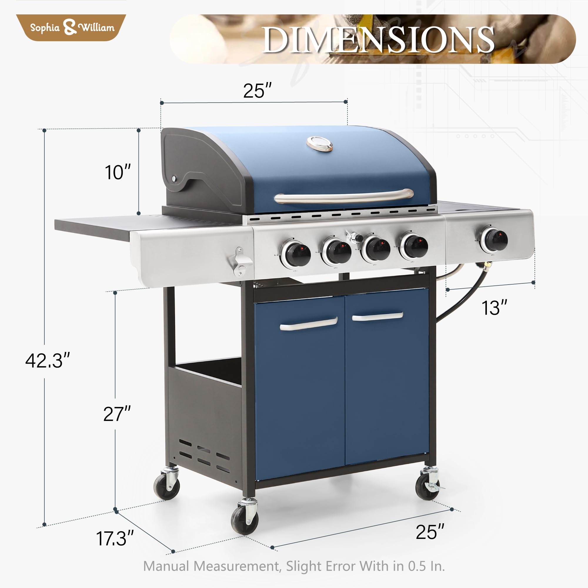 4-Burner Gas BBQ Grill with Side Burner and Porcelain-Enameled Cast Ir ...