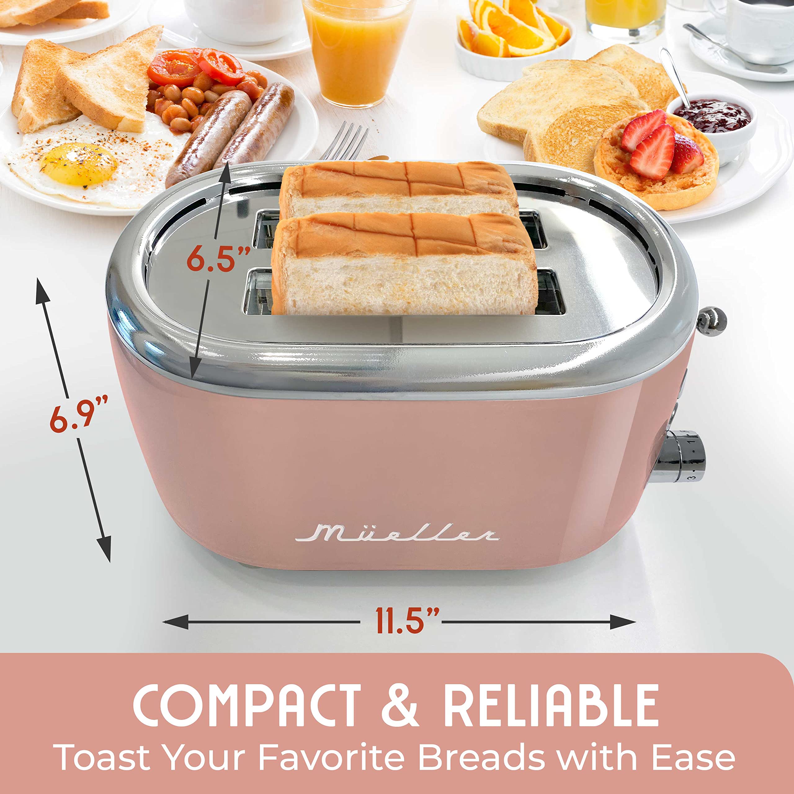 MÜELLERHOME 2-Slice Pink Retro Toaster | From Where